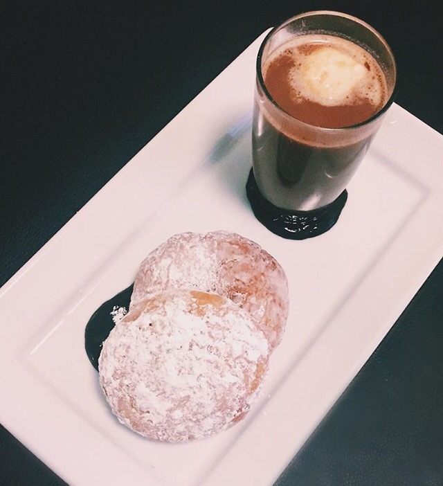 Beignets with ovaltine-mascarpone affogato﻿ and dark chocolate custard ...