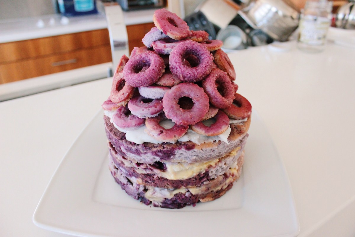 Fruity ube layer cake with ube mini doughnuts – Freddy's Harajuku
