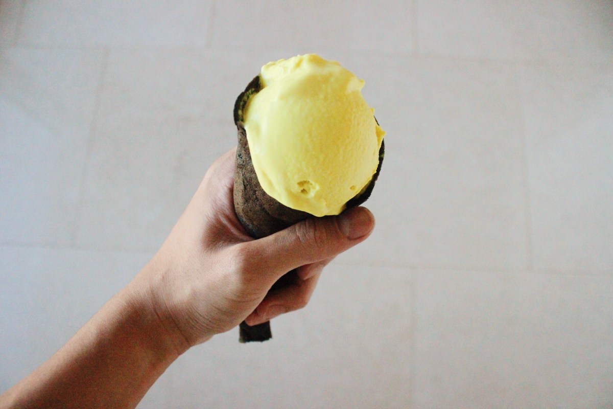 Golden Milk-Tofu Ice Cream with Activated Charcoal-Tofu “Sugar” Cone ...